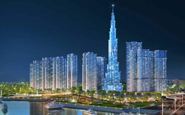 The Landmark 81 Tower is located along the Saigon river